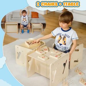 bbgroundgrm 3 Sets Toddler Table and Chair Set Solid Wooded Weaning Table and Chair Set Kids Montessori Furniture