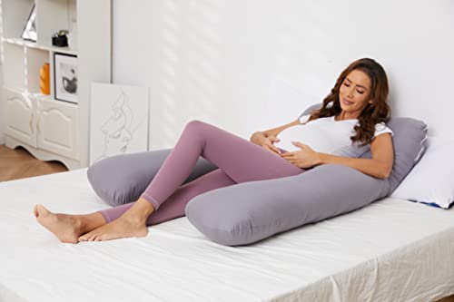 Roomate Pregnancy Pillows, U Shaped Full Body Maternity Pillow with Removable Cover - Support for Back, Legs, Belly, Hips for Pregnant Women, 57x 27 Inch Pregnancy Pillows for Sleeping, Grey