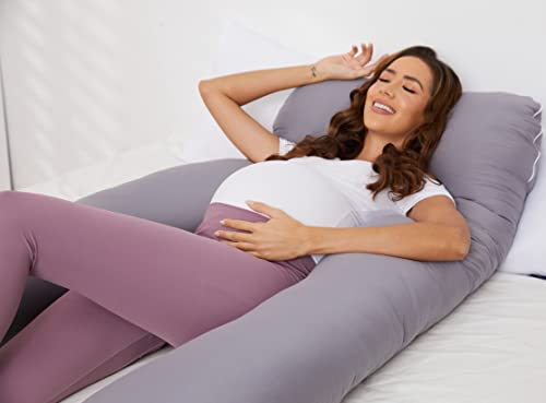 Roomate Pregnancy Pillows, U Shaped Full Body Maternity Pillow with Removable Cover - Support for Back, Legs, Belly, Hips for Pregnant Women, 57x 27 Inch Pregnancy Pillows for Sleeping, Grey