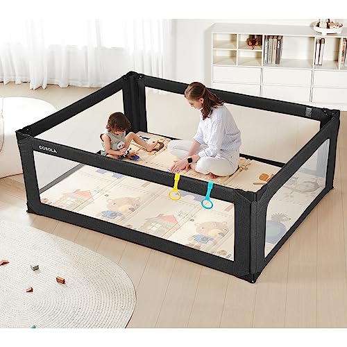 Baby Playpen Play Yard, Playpen for Babies and Toddlers Large Gate, 59x79 Baby Fence, Sturdy Safety Playpen, Indoor & Outdoor Kids Activity Center Playards, Black