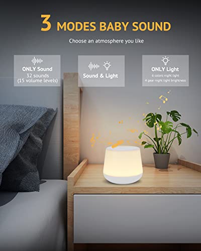 E EVEBYRA Baby White Noise Machine,32 Soothing Sounds with Night Light,Volume Control,4 Timer Portable and Rechargeable Sound Machine, Perfect for Infants,Toddlers, Kids, Adults, Home, Office, Travel