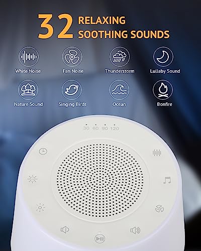 E EVEBYRA Baby White Noise Machine,32 Soothing Sounds with Night Light,Volume Control,4 Timer Portable and Rechargeable Sound Machine, Perfect for Infants,Toddlers, Kids, Adults, Home, Office, Travel