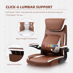 YAMASORO High Back Executive Ergonomic Office Chair with Lumbar Support Leather Desk Chairs with FILP-up Arms and Wheels, Camel