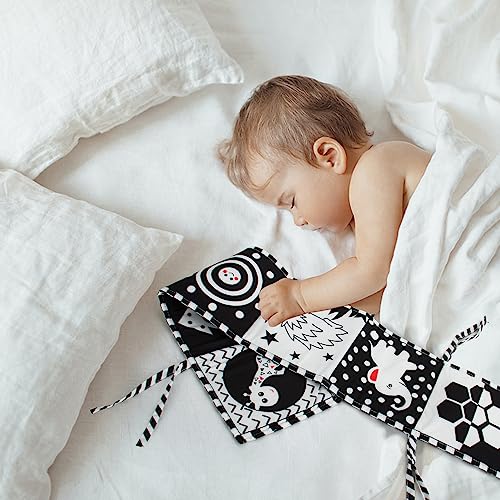 Cawgug Black and White Books High Contrast Baby Toys 0-6 Months Baby Soft Book for Early Education Infant Tummy Time Toys Infant Sensory Toys 6-12 Months Montessori Activities Cloth Book for Babies