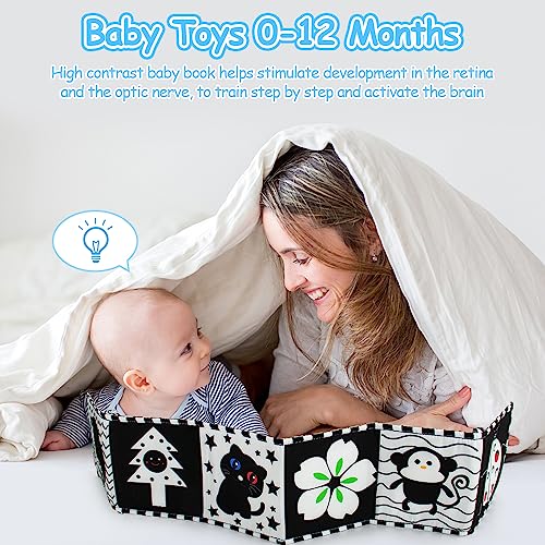 Cawgug Black and White Books High Contrast Baby Toys 0-6 Months Baby Soft Book for Early Education Infant Tummy Time Toys Infant Sensory Toys 6-12 Months Montessori Activities Cloth Book for Babies