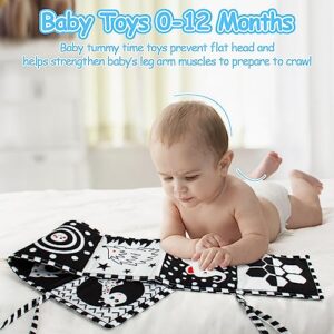 Cawgug Black and White Books High Contrast Baby Toys 0-6 Months Baby Soft Book for Early Education Infant Tummy Time Toys Infant Sensory Toys 6-12 Months Montessori Activities Cloth Book for Babies