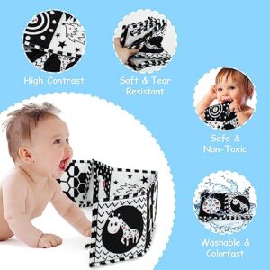 Cawgug Black and White Books High Contrast Baby Toys 0-6 Months Baby Soft Book for Early Education Infant Tummy Time Toys Infant Sensory Toys 6-12 Months Montessori Activities Cloth Book for Babies