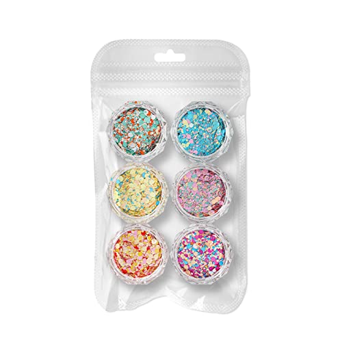 Dip Powe Top Base and Activator Decoration Art for Nails Body DIY Nail Manicure Irregular 6 Set Boxes Set Eyes Tips Sequins Glitter Face Nail Hair Craft Nail Powder Gel Nail Set