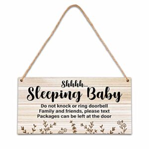 baby sleeping sign for front door, do not knock or ring doorbell wooden sign, baby room nursery home bedroom rustic hanging sign, set of 1 wooden sign with rope - a08