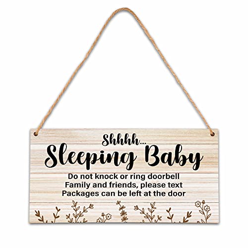 Baby Sleeping Sign For Front Door, Do Not Knock Or Ring Doorbell Wooden Sign, Baby Room Nursery Home Bedroom Rustic Hanging Sign, Set Of 1 Wooden Sign With Rope - A08