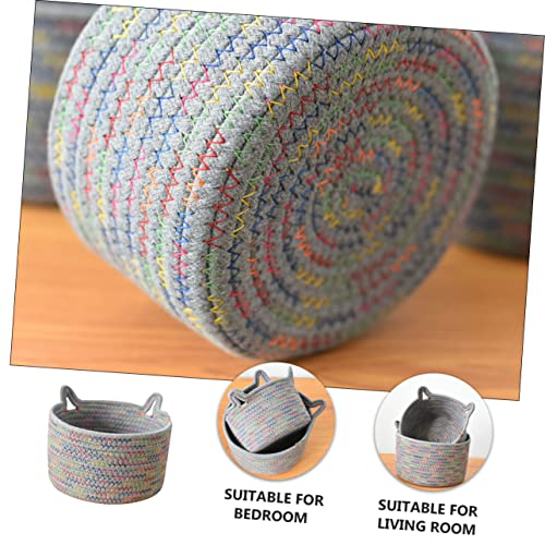 DOITOOL Cotton Rope Storage Basket Table Trays for Eating Cotton Muslin Blanket Makeup Pallet Bathroom Basket Bins Small Woven Basket Woven Rope Basket Makeup Organizer Storage Holder Grey