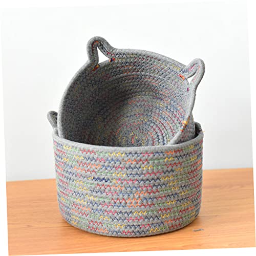 DOITOOL Cotton Rope Storage Basket Table Trays for Eating Cotton Muslin Blanket Makeup Pallet Bathroom Basket Bins Small Woven Basket Woven Rope Basket Makeup Organizer Storage Holder Grey