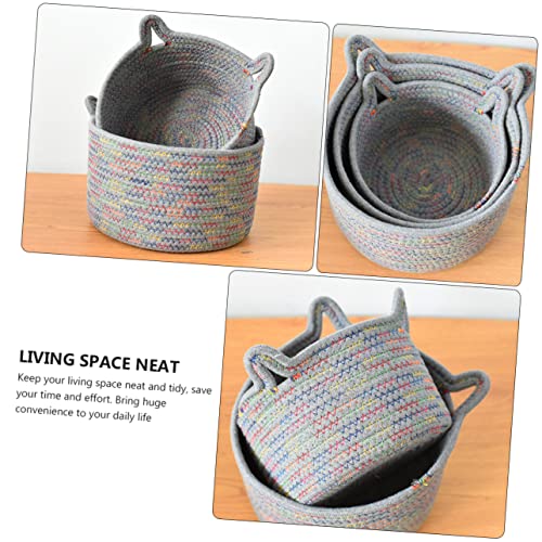 DOITOOL Cotton Rope Storage Basket Table Trays for Eating Cotton Muslin Blanket Makeup Pallet Bathroom Basket Bins Small Woven Basket Woven Rope Basket Makeup Organizer Storage Holder Grey