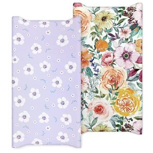 jundetye changing pad cover, 2 pack changing table cover for baby boys girls, jersey knit soft diaper changing pad cover, changing table sheets, watercolor flower daisy