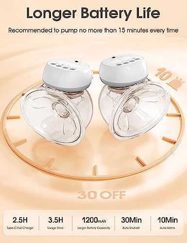 Hands Free Breast Pump Wearable Breast Pump 12 Levels 3 Modes Double Portable Electric Breast Pump w/Remote Control,140°Soft Silicone,LCD,1200mAh Battery,Low Noise Leak-Proof Painless Breastfeeding