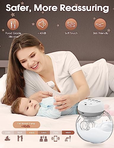 Hands Free Breast Pump Wearable Breast Pump 12 Levels 3 Modes Double Portable Electric Breast Pump w/Remote Control,140°Soft Silicone,LCD,1200mAh Battery,Low Noise Leak-Proof Painless Breastfeeding