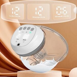 Hands Free Breast Pump Wearable Breast Pump 12 Levels 3 Modes Double Portable Electric Breast Pump w/Remote Control,140°Soft Silicone,LCD,1200mAh Battery,Low Noise Leak-Proof Painless Breastfeeding