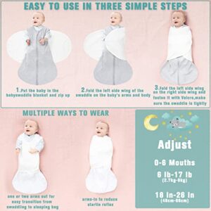 BSTOPPT 100% Cotton Newborn Sleep Sack Swaddle,0-6 Months,3-Way Adjustable Wearable Blanket,TOG 0.5，2 Pack (Grey & White)