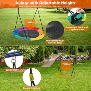 Costzon Swing Sets for Backyard, 4-in-1 Heavy Duty Large Metal Swing Frame w/2 Adjustable Swings, Slide, Basketball Hoop, Play Equipment for Indoor Outdoor Gift Kids 3-12 Years Old