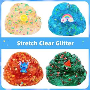 Crystal Slime Kit, 5 Pack Crunchy Clear Glitter Slime Party Favor Gifts, Stress Relief Toy for Girls and Boys, Soft Non-Stick Putty Slime for Kids, DIY Birthday Crystal Glue Boba Glimmer Slime