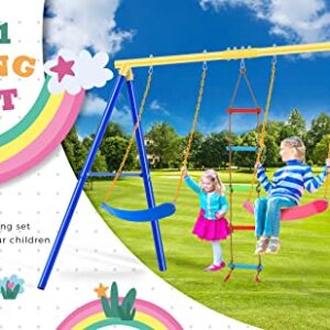 EMKK Outdoor Toddler Swing Set for Backyard, Playground Swing Sets with Climbing Ladder, Swing and Climbing Playset for Kids