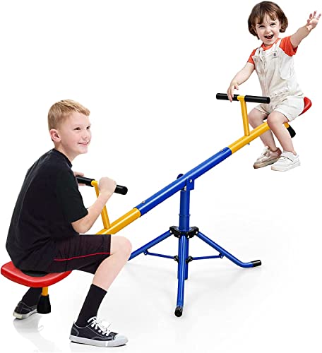 Kids Seesaw Teeter Totter, 2-Person Heavy Duty Playground Equipment for Backyard 360 Degrees Rotation Toddlers Metal with Stopper Pole, Outdoor Kindergarten Activity Facility for Playground Backyard