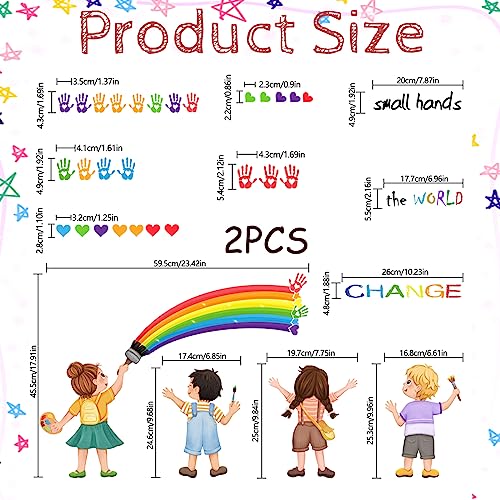 2Pcs Rainbow Wall Decals, Wall Stickers for Kids Inspirational Quotes Small Hands Change The World Playroom School Classroom Nursery Preschool Wall Stickers Girls Bedroom Wall Stickers Decor