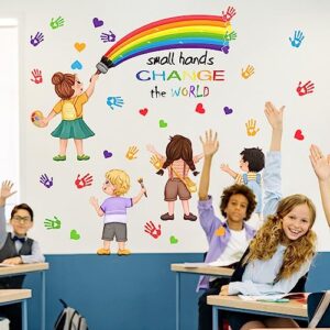 2Pcs Rainbow Wall Decals, Wall Stickers for Kids Inspirational Quotes Small Hands Change The World Playroom School Classroom Nursery Preschool Wall Stickers Girls Bedroom Wall Stickers Decor