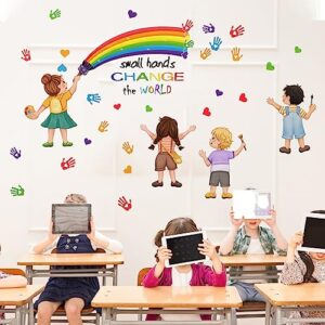 2Pcs Rainbow Wall Decals, Wall Stickers for Kids Inspirational Quotes Small Hands Change The World Playroom School Classroom Nursery Preschool Wall Stickers Girls Bedroom Wall Stickers Decor