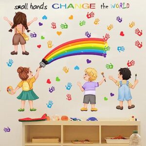 2Pcs Rainbow Wall Decals, Wall Stickers for Kids Inspirational Quotes Small Hands Change The World Playroom School Classroom Nursery Preschool Wall Stickers Girls Bedroom Wall Stickers Decor