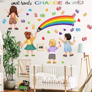 2Pcs Rainbow Wall Decals, Wall Stickers for Kids Inspirational Quotes Small Hands Change The World Playroom School Classroom Nursery Preschool Wall Stickers Girls Bedroom Wall Stickers Decor