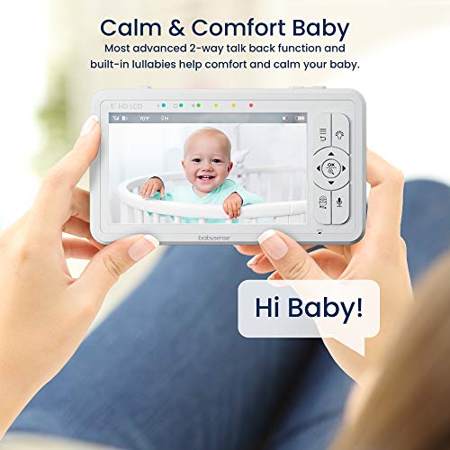 2 in 1 - Babysense Video Baby Monitor with Two HD Cameras & 5" HD Display Bundled with Smart Baby White Noise Sound and Light Machine