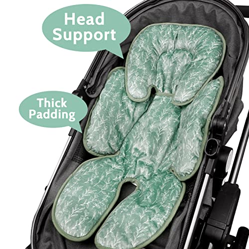 HNHUAMING Baby Car Seat Strap Covers Shoulder Pads for Baby Kid, Green Baby Car Seat Head and Body Support,2-in-1 Reversible CarSeat Insert,Soft Cushion for Stroller, Swing, Bouncer,Green Sage