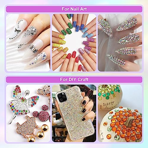 4320pcs Face Gems for Makeup with Glue, 2-5mm Colorful Beads & 2.4-6mm Round Glass Crystal AB & Clear Gems & 4 Colors Cosmetic Chunky Glitter with Dotting Tools, Eye Jewels for Body Make-up, Nail Art