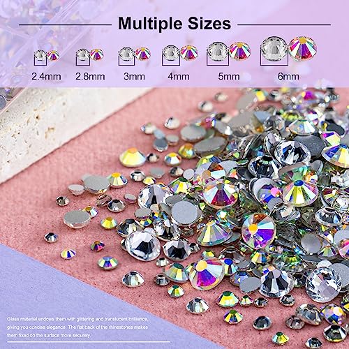 4320pcs Face Gems for Makeup with Glue, 2-5mm Colorful Beads & 2.4-6mm Round Glass Crystal AB & Clear Gems & 4 Colors Cosmetic Chunky Glitter with Dotting Tools, Eye Jewels for Body Make-up, Nail Art