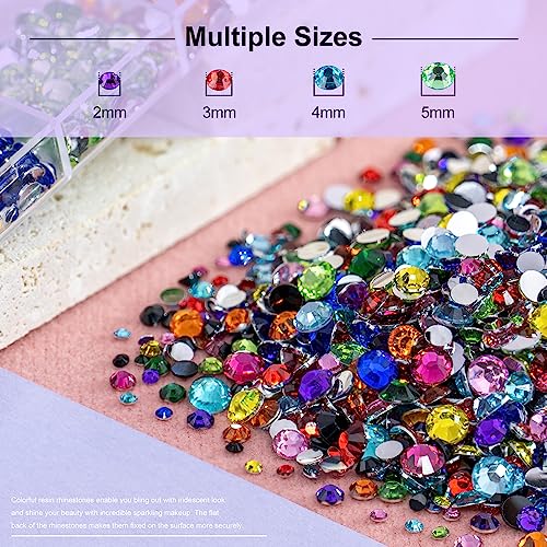 4320pcs Face Gems for Makeup with Glue, 2-5mm Colorful Beads & 2.4-6mm Round Glass Crystal AB & Clear Gems & 4 Colors Cosmetic Chunky Glitter with Dotting Tools, Eye Jewels for Body Make-up, Nail Art