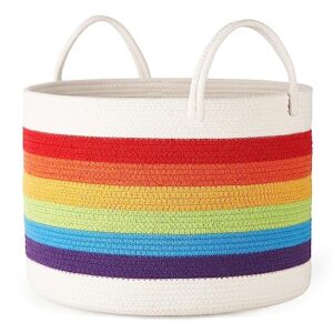 mkono rainbow cotton rope woven decorative storage basket baby nursery decor toy organizer large laundry hamper baskets for bedroom classroom playroom kids room