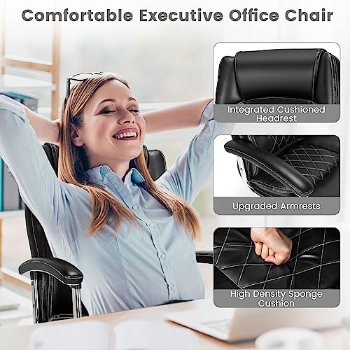 POWERSTONE Big and Tall Office Chair - 500LBS High Back Executive Desk Chair Adjustable Leather Computer Chair Home Office Extra Wide Swivel Task Chair for Heavy People Adults Black