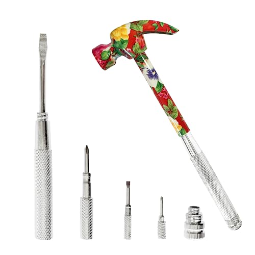 6 in 1 Flower Hammer & Screwdriver Tool, All In One Screwdriver Hammer Tools Set with Screwdriver, Best Gift for Birthday Valentine's Mother's day Christmas Thanksgiving Halloween(Red)