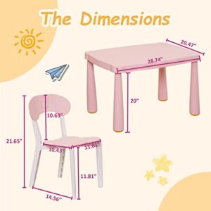 Domi Kids Table and Chair Set, 3 Pieces Enlarged Plastic Toddler Desk and Chairs for Arts & Crafts, Snack Time, Reading, Home, Daycare, Playroom, Kindergarten, Preschool, Girls Children's Day Gift