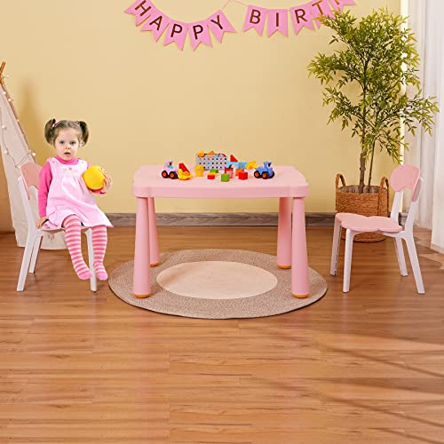 Domi Kids Table and Chair Set, 3 Pieces Enlarged Plastic Toddler Desk and Chairs for Arts & Crafts, Snack Time, Reading, Home, Daycare, Playroom, Kindergarten, Preschool, Girls Children's Day Gift