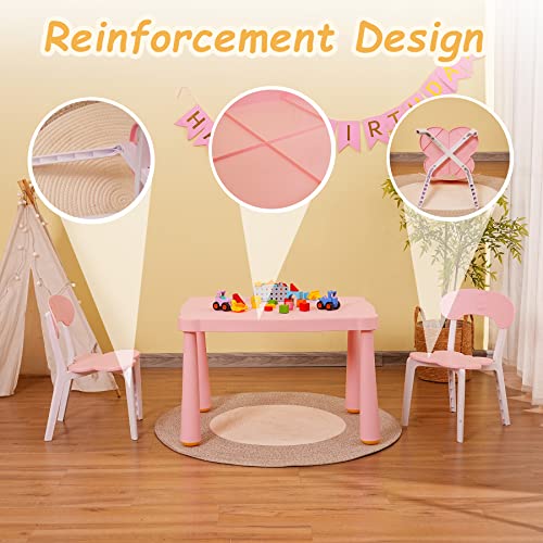 Domi Kids Table and Chair Set, 3 Pieces Enlarged Plastic Toddler Desk and Chairs for Arts & Crafts, Snack Time, Reading, Home, Daycare, Playroom, Kindergarten, Preschool, Girls Children's Day Gift