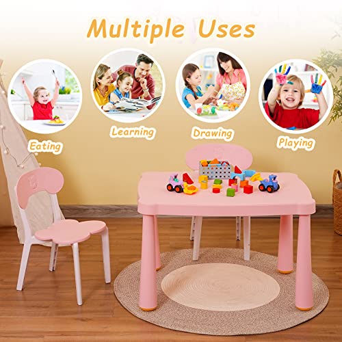 Domi Kids Table and Chair Set, 3 Pieces Enlarged Plastic Toddler Desk and Chairs for Arts & Crafts, Snack Time, Reading, Home, Daycare, Playroom, Kindergarten, Preschool, Girls Children's Day Gift