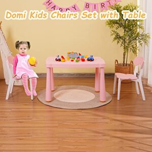 Domi Kids Table and Chair Set, 3 Pieces Enlarged Plastic Toddler Desk and Chairs for Arts & Crafts, Snack Time, Reading, Home, Daycare, Playroom, Kindergarten, Preschool, Girls Children's Day Gift