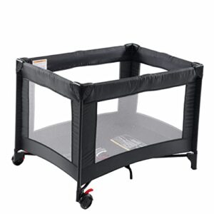 Portable Baby Playpen, Xhakchik Foldable Toddler Playard, One-Press Open Black Crib with Soft Mat and Mesh Sides for Safety and Comfort - Lightweight Travel Crib Playpen for Babies and Toddlers