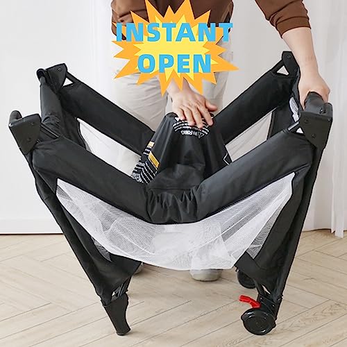 Portable Baby Playpen, Xhakchik Foldable Toddler Playard, One-Press Open Black Crib with Soft Mat and Mesh Sides for Safety and Comfort - Lightweight Travel Crib Playpen for Babies and Toddlers