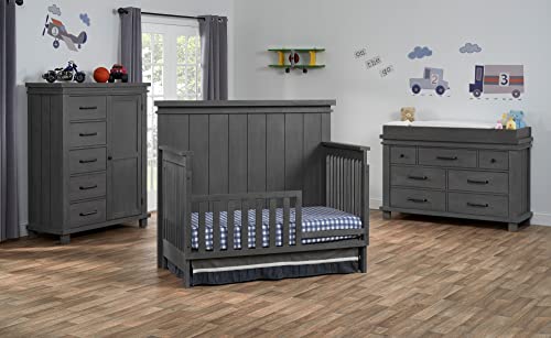 Soho Baby 43011210 Hampton Premium 4-in-1 Convertible Crib, Flat-Top Headboard, Wire Brush Canyon Gray Finish, GreenGuard Gold Certified,