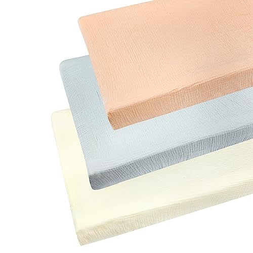 Hooyax Muslin Changing Pad Cover Unisex, Ultra Soft Diaper Changing Table Covers 3 Pack Breathable and Skin-Friendly Solid Color Muslin Baby Changing Mats Sheet for Boys & Girls, 32x16 inches