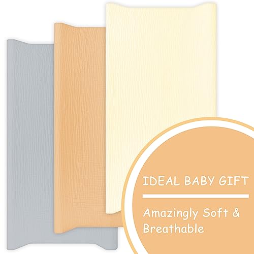 Hooyax Muslin Changing Pad Cover Unisex, Ultra Soft Diaper Changing Table Covers 3 Pack Breathable and Skin-Friendly Solid Color Muslin Baby Changing Mats Sheet for Boys & Girls, 32x16 inches