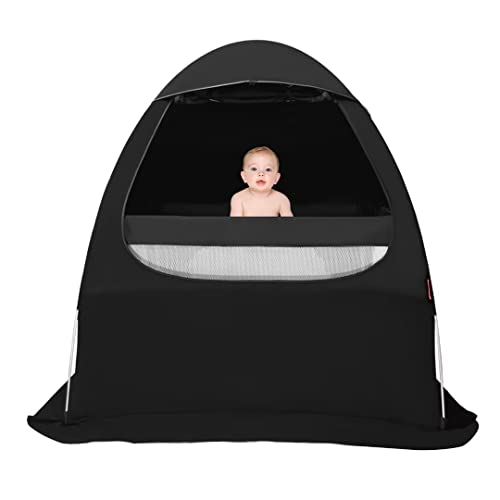 Blackout Tent for Pack N Play, YAVIL Portable Travel Crib Blackout Canopy Cover to Block Out 97% Light for Baby Sleeping or Playing